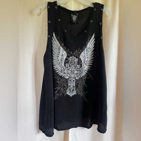 Vocal | Tops | Vocal Black Tank Top With Metallic Wing Design | Poshmark